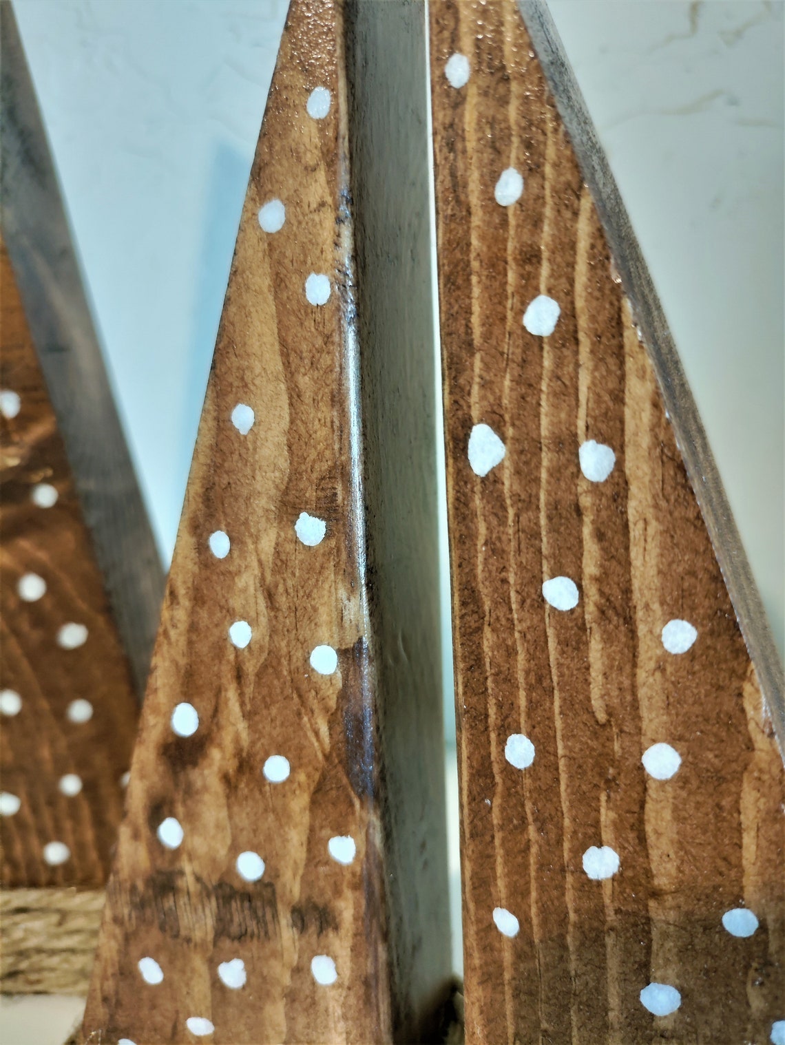 Wooden Tree Decor, Wood Stained Dotted Rustic Trees, Tabletop Wood Tree ...