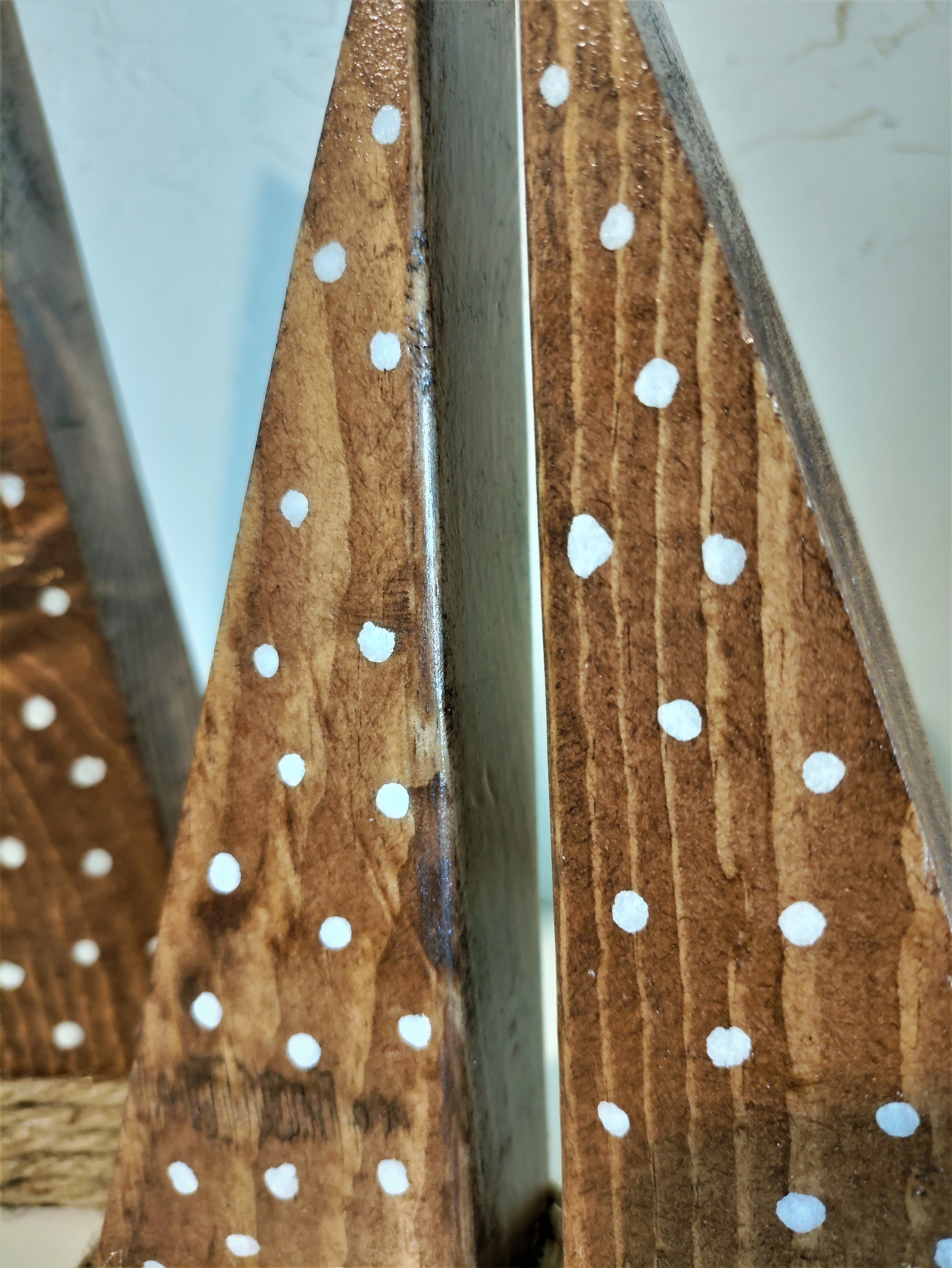 Wooden Tree Decor, Wood Stained Dotted Rustic Trees, Tabletop Wood Tree ...