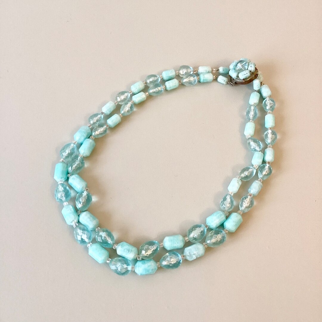 Vintage Pearl Necklace 1970 / Turquoise Blue Pearl Necklace / - Etsy