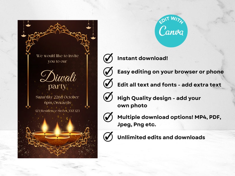Diwali Party Invitation: Elegant Diya Candle Design (digital Download ...