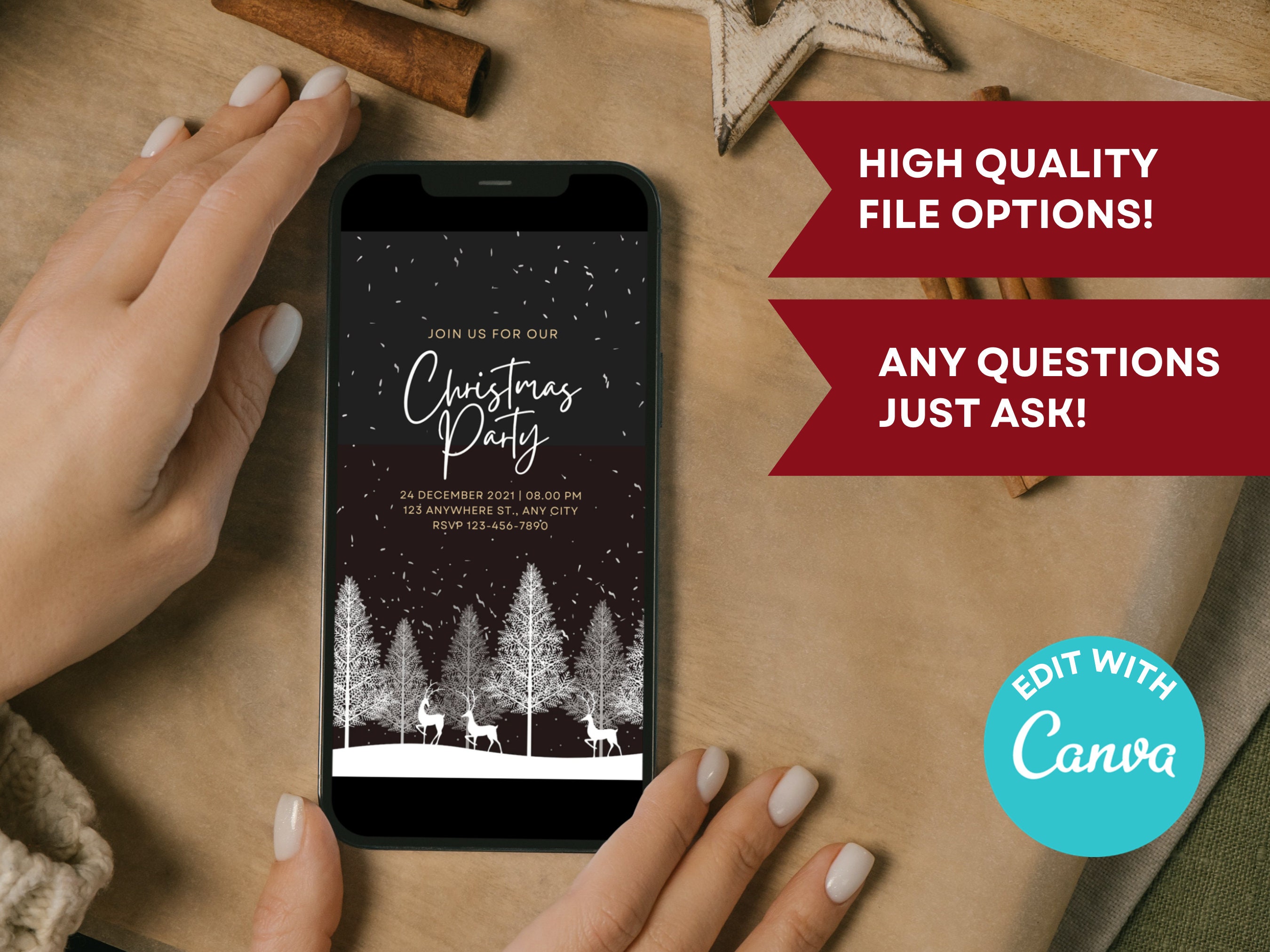 Editable Christmas Party Invitation: Holiday Template (digital Download ...