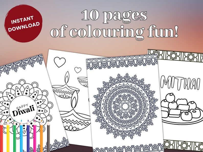 Diwali Coloring Activity Pages for Kids, Diwali Colouring Pages Digital ...