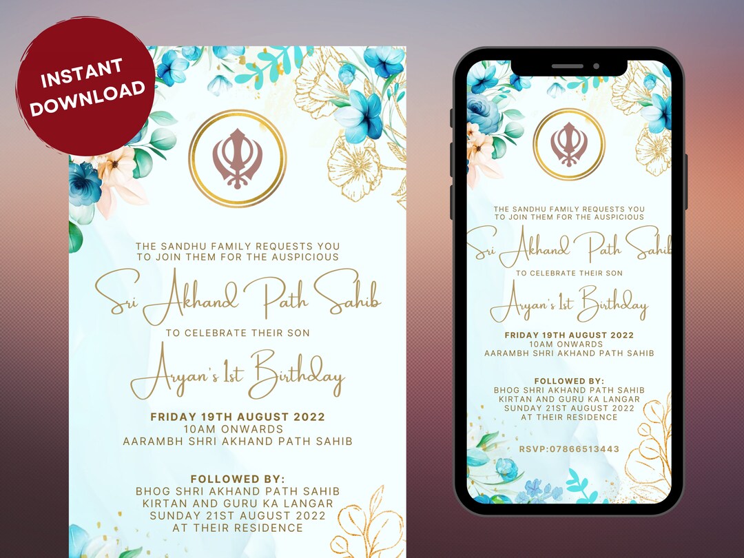 Sri Akhand Path Sahib Invite Baby Boy & Akhand Path Invite, Digital ...