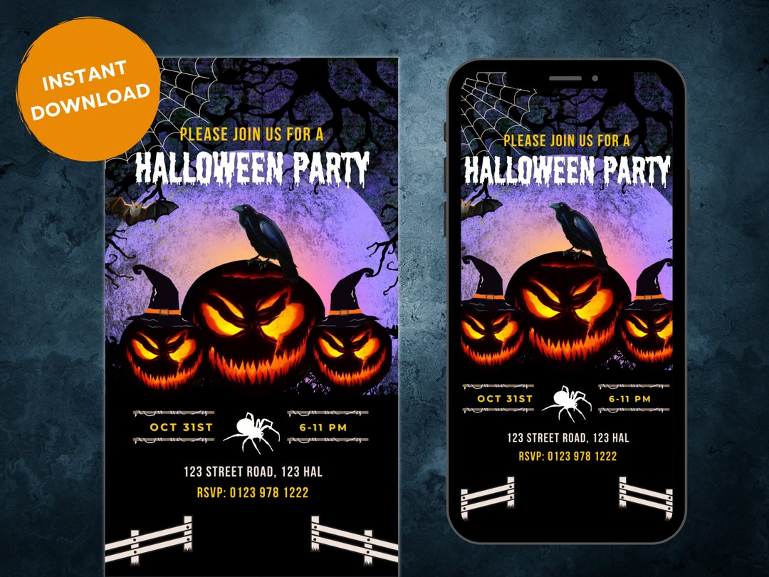 Editable Digital Halloween Party Invitation, Pumpkins Spooky Halloween ...