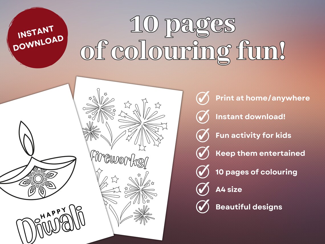 Diwali Coloring Activity Pages for Kids, Diwali Colouring Pages Digital ...