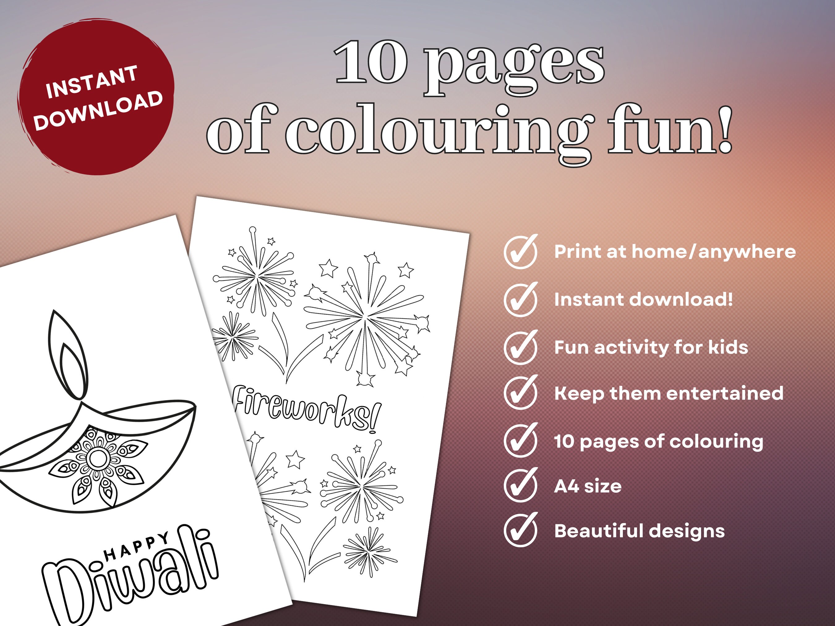 Diwali Coloring Activity Pages for Kids, Diwali Colouring Pages Digital ...