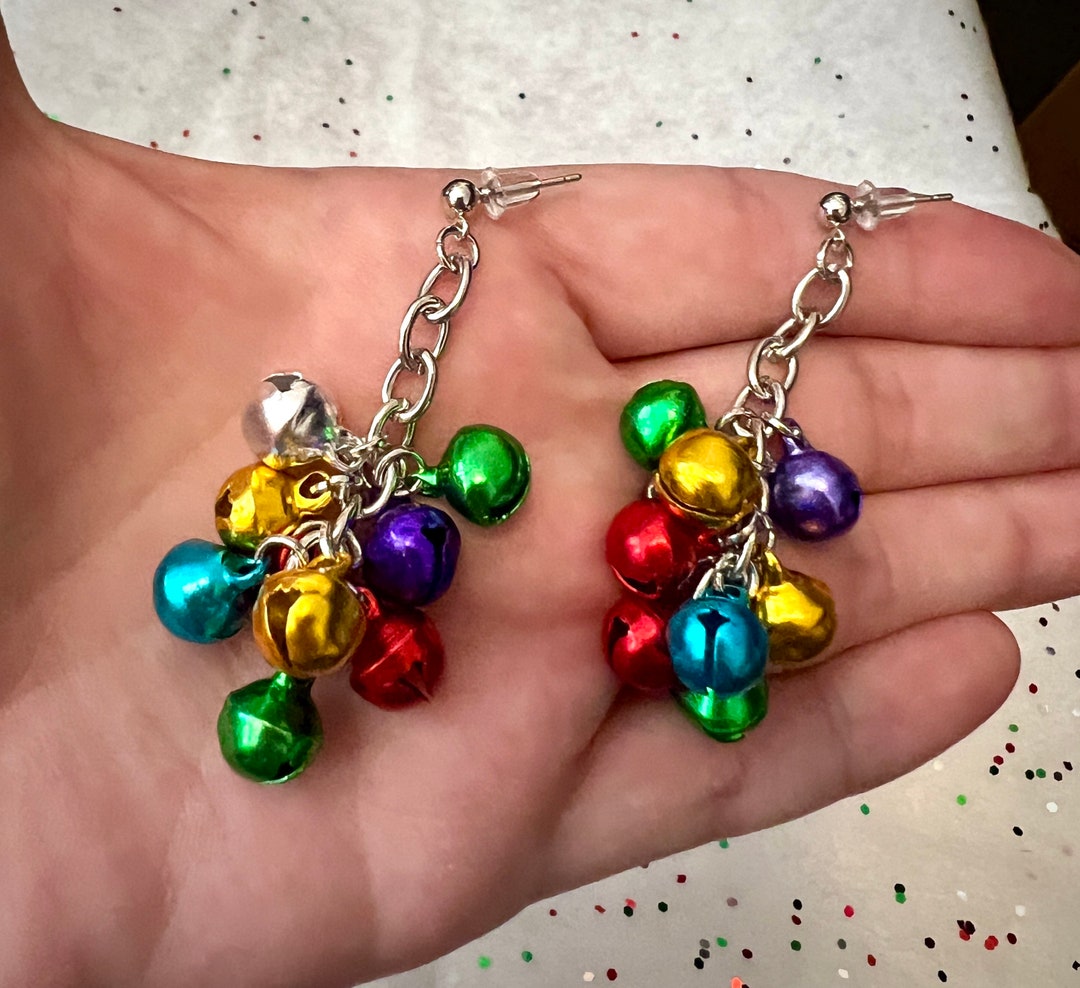 Jingle Bells Dangle Earrings Colorful Christmas Holiday Party Accessory ...