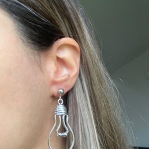 Light Bulb Earrings, Silver Charm Dangles, Quirky, Unusual, Science ...