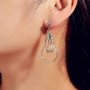 Light Bulb Earrings, Silver Charm Dangles, Quirky, Unusual, Science ...