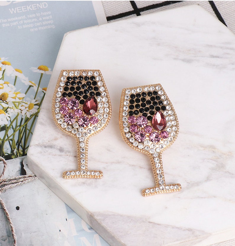 Purple or Champagne Color Wine Glass Earrings Large - Etsy