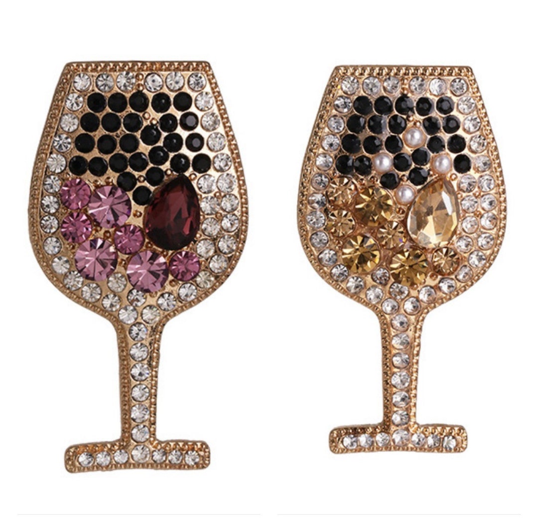 Purple or Champagne Color Wine Glass Earrings Large Rhinestone Earrings ...