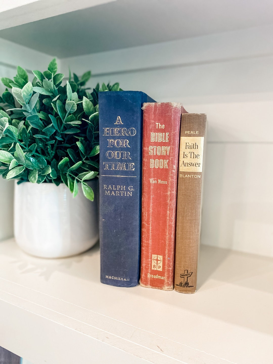 Shabby Chic Vintage Books Display Books with Our Gold, Red and Blue ...