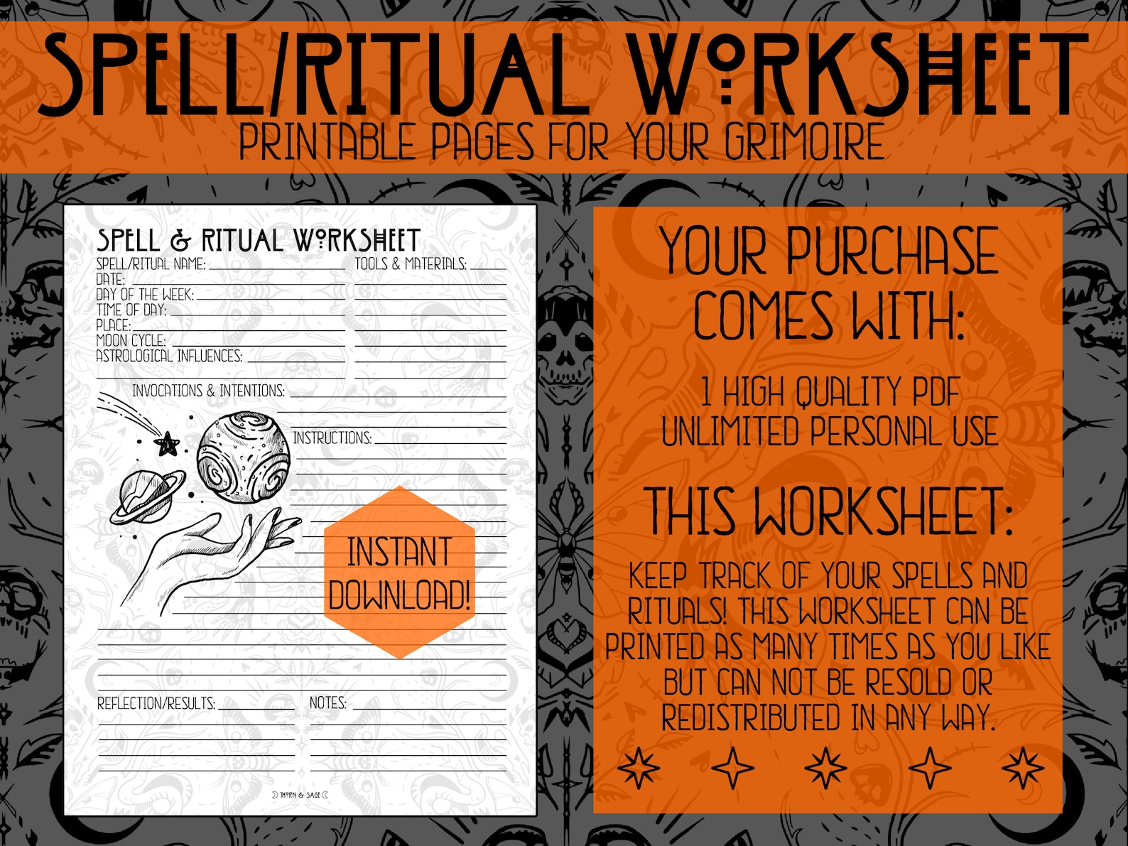 Spell & Ritual Worksheet Instant Download Printable Pages | Etsy
