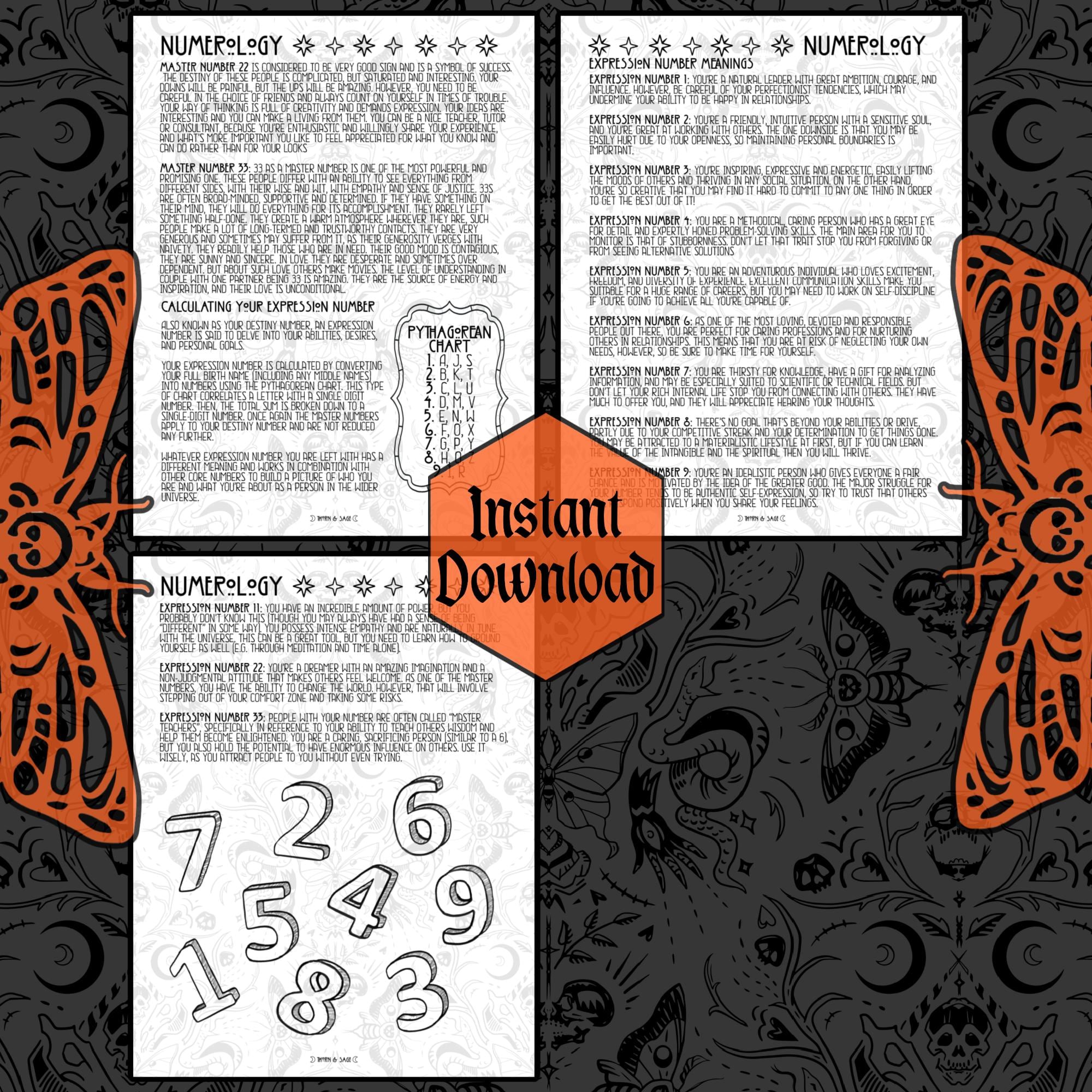 Numerology Cheat Sheets: Number Guide, Book of Shadows (instant ...