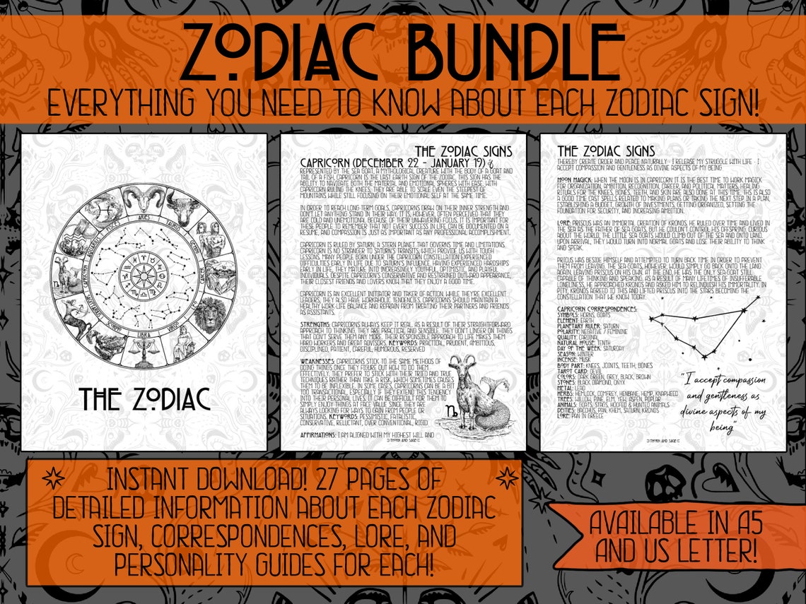 Zodiac Bundle 26 Printable Pages Astrology Instant - Etsy