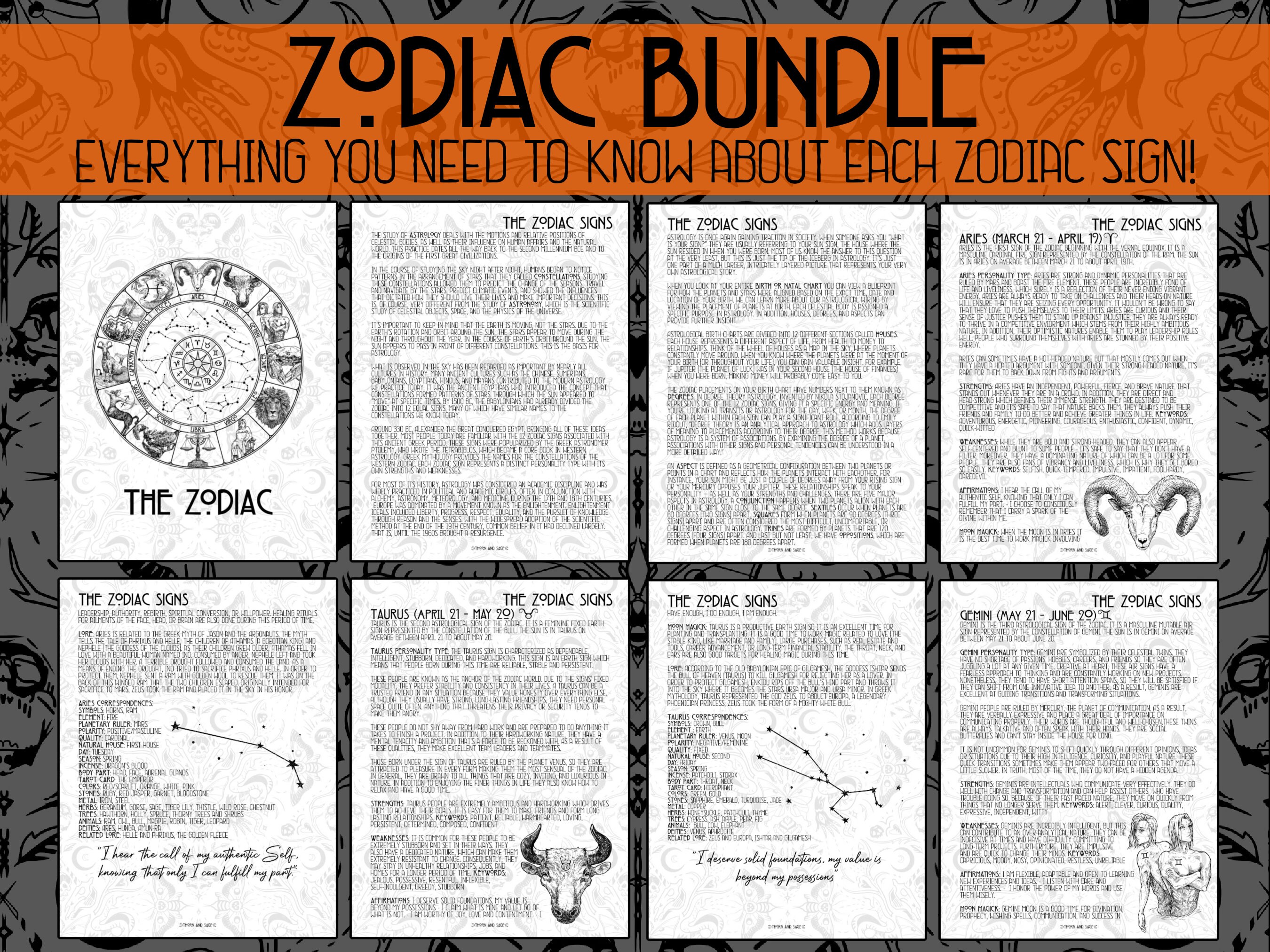 Zodiac Bundle 26 Printable Pages Astrology Instant - Etsy