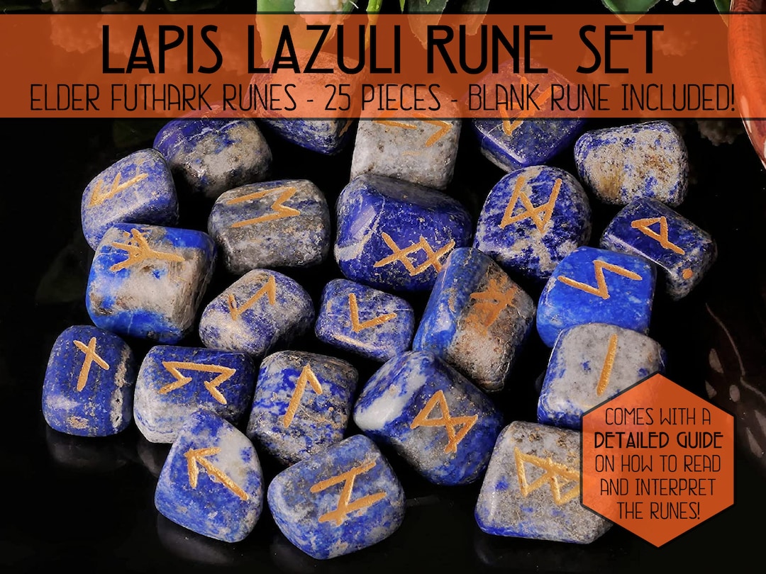 Lapis Lazuli Rune Set W/ Detailed Reading Guide Elder Futhark Runes ...