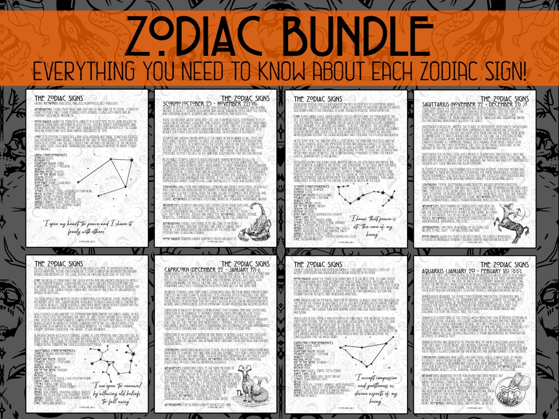 Zodiac Bundle 26 Printable Pages Astrology Instant - Etsy