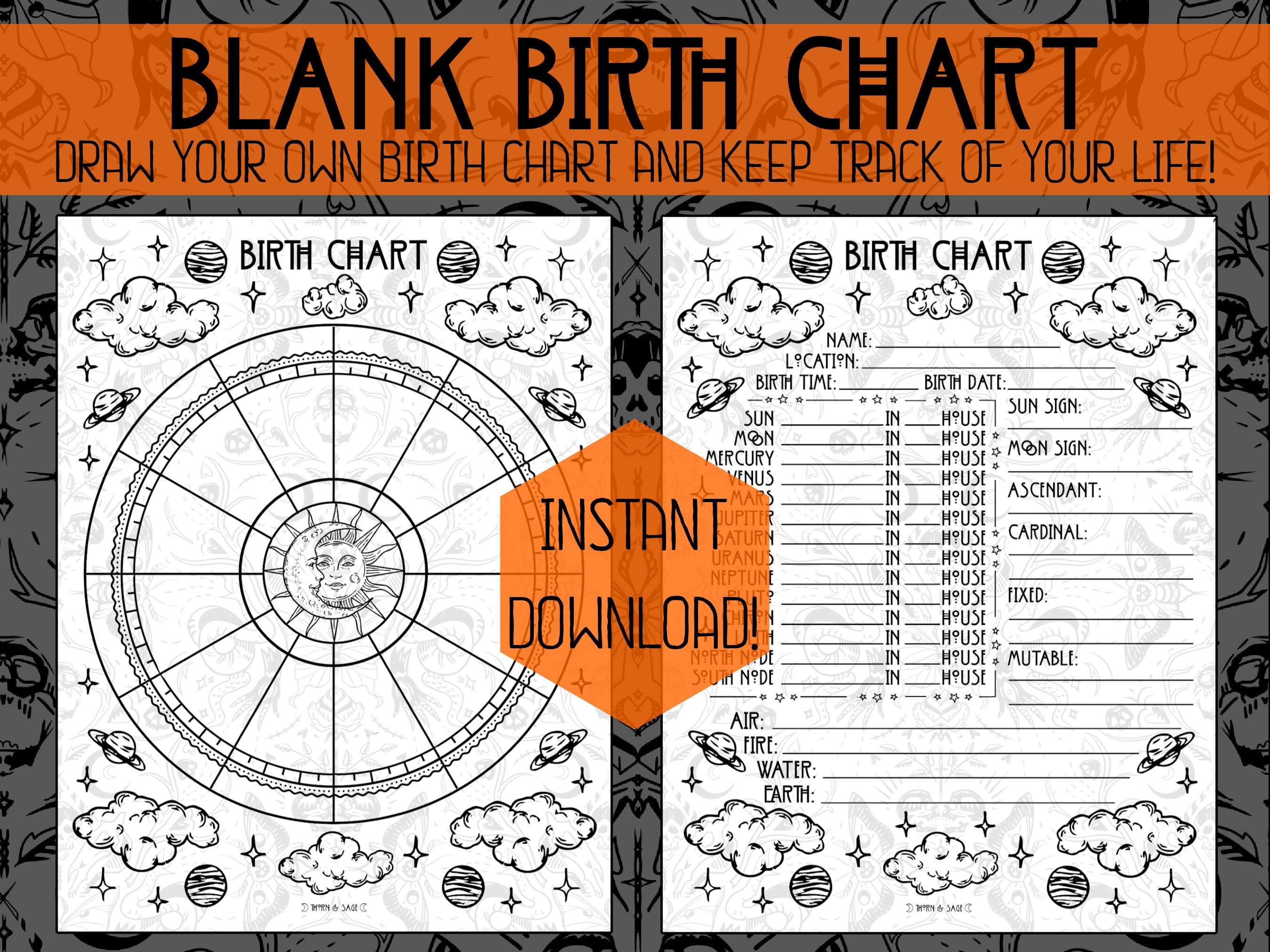 Blank Birth Chart Natal Chart Learn Astrology Astrology Etsy