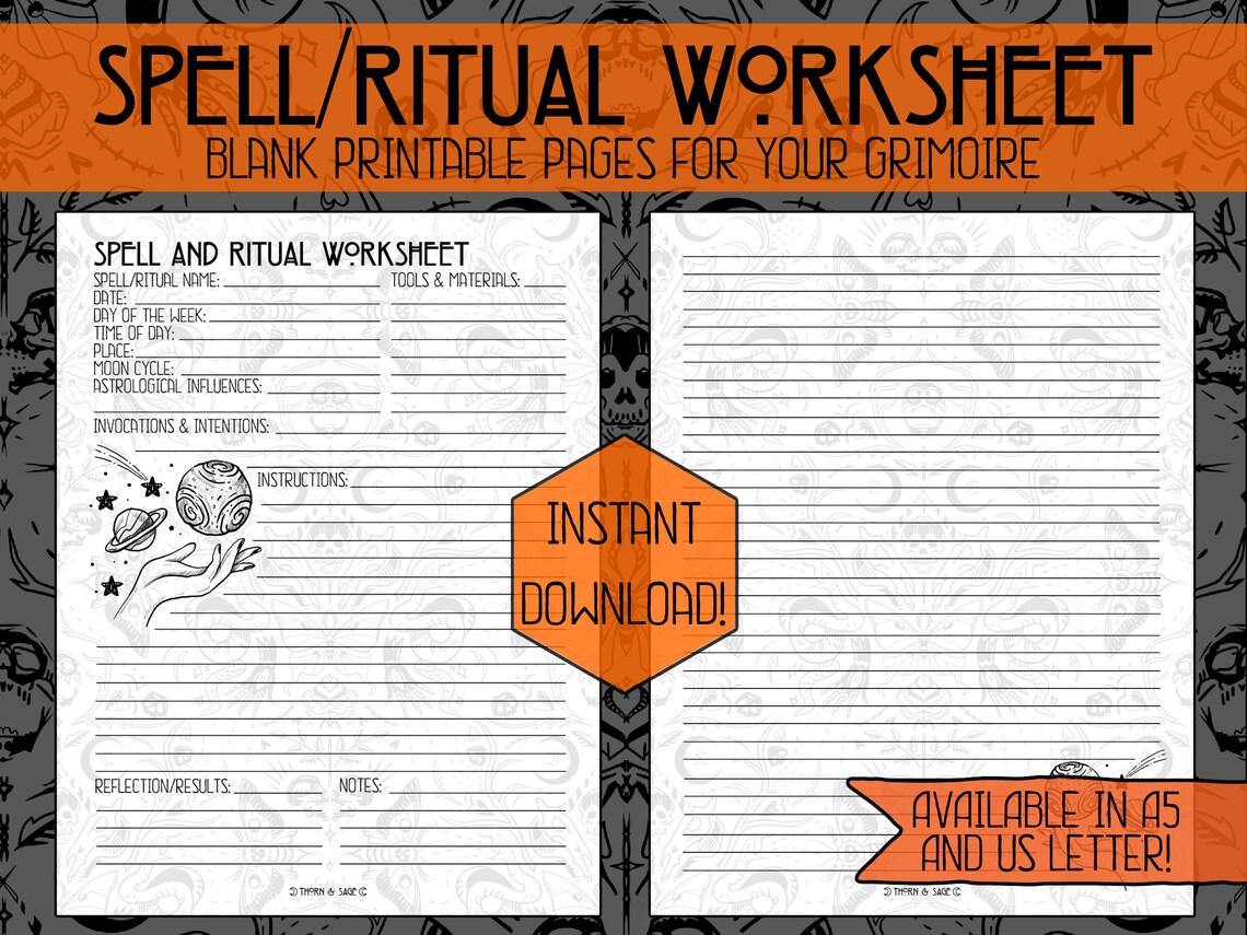 Spell & Ritual Worksheet Instant Download Printable Pages - Etsy