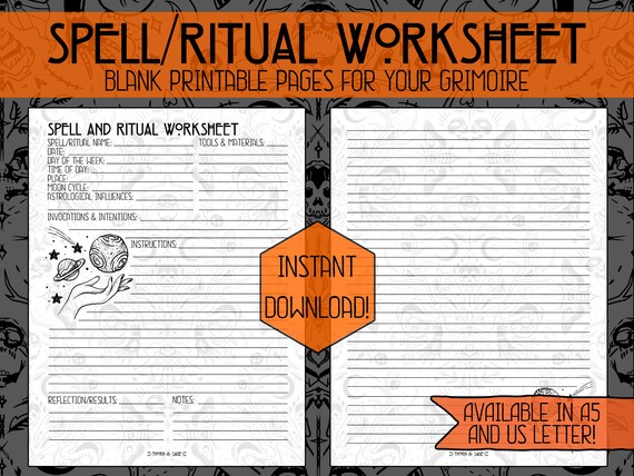 Spell & Ritual Worksheet Instant Download Printable Pages - Etsy