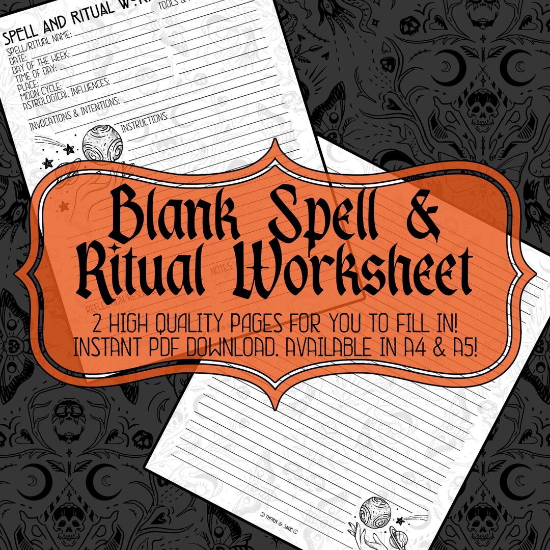 Spell & Ritual Worksheet Instant Download Printable Pages Grimoire Book ...