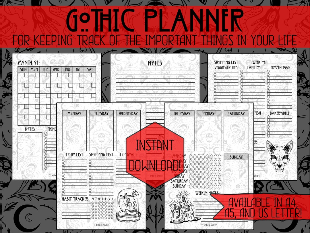 Gothic Weekly Planner: Habit & Goal Tracker (PDF Download) - Etsy