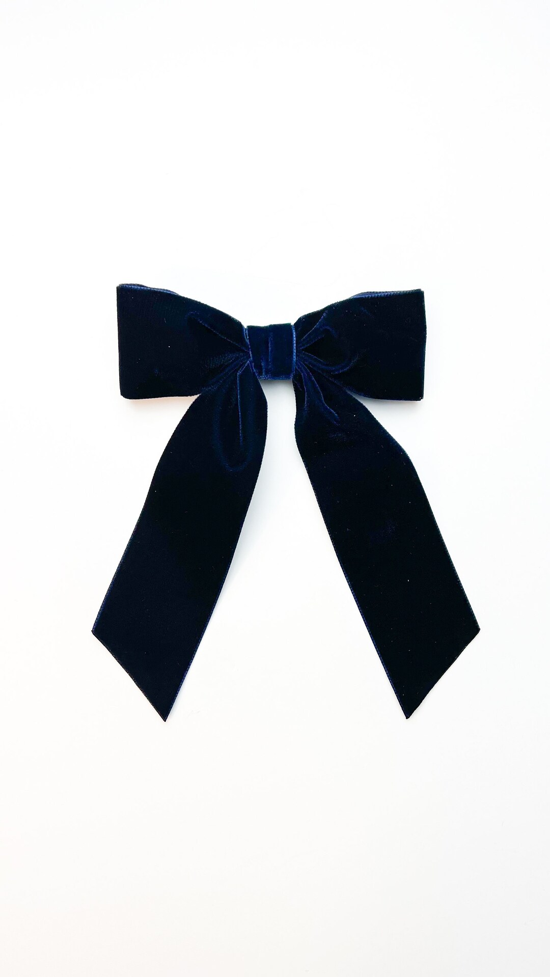 Navy Oversized Velvet Hair Bow Long Ribbon Tails French Barrette ...