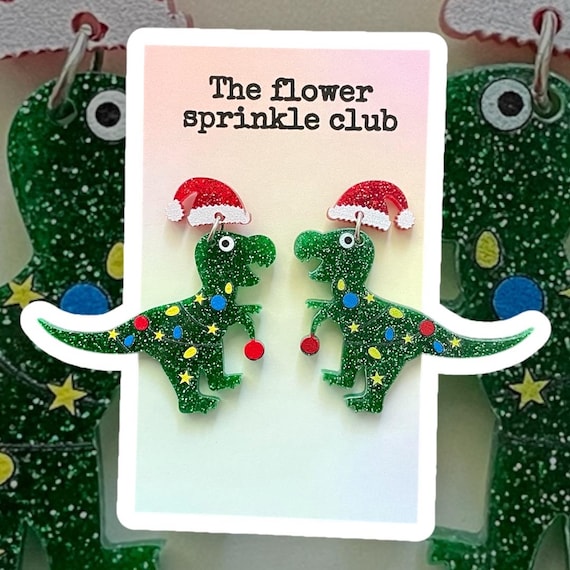 Christmas T Rex dinosaur earrings