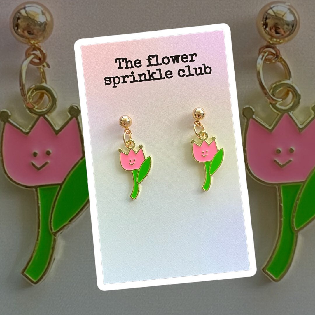 Cute Pink Smiley Face Flower Charm Earrings - Etsy