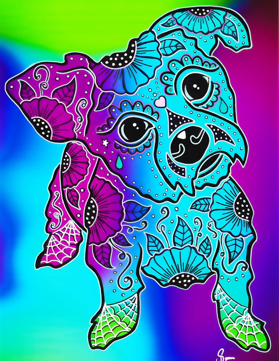 Sugar Skull Inspired Yorkie Print - Etsy