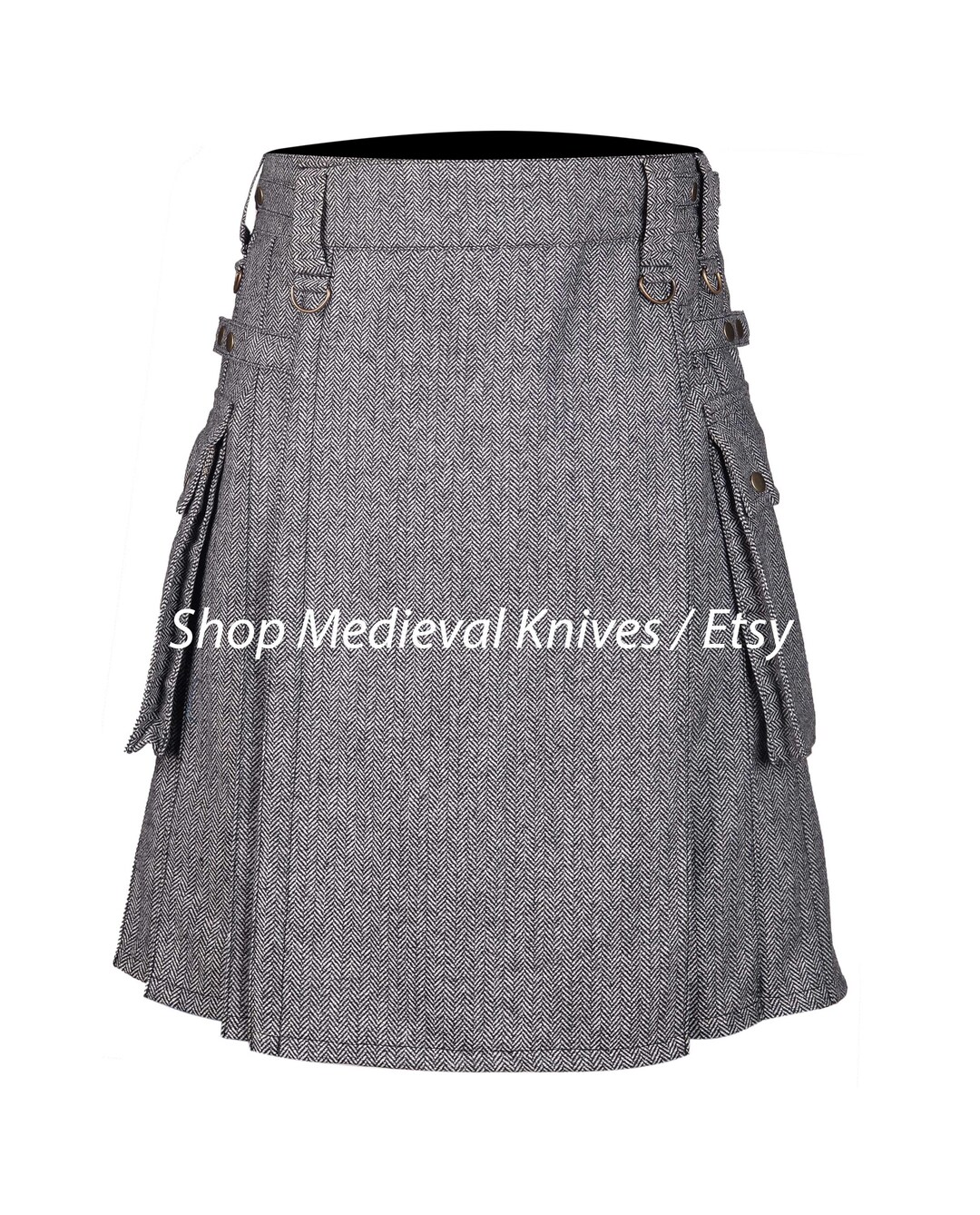 Grey Tweed Wool Utility Kilt | Scottish Premium Handmade | Real 16 Oz ...
