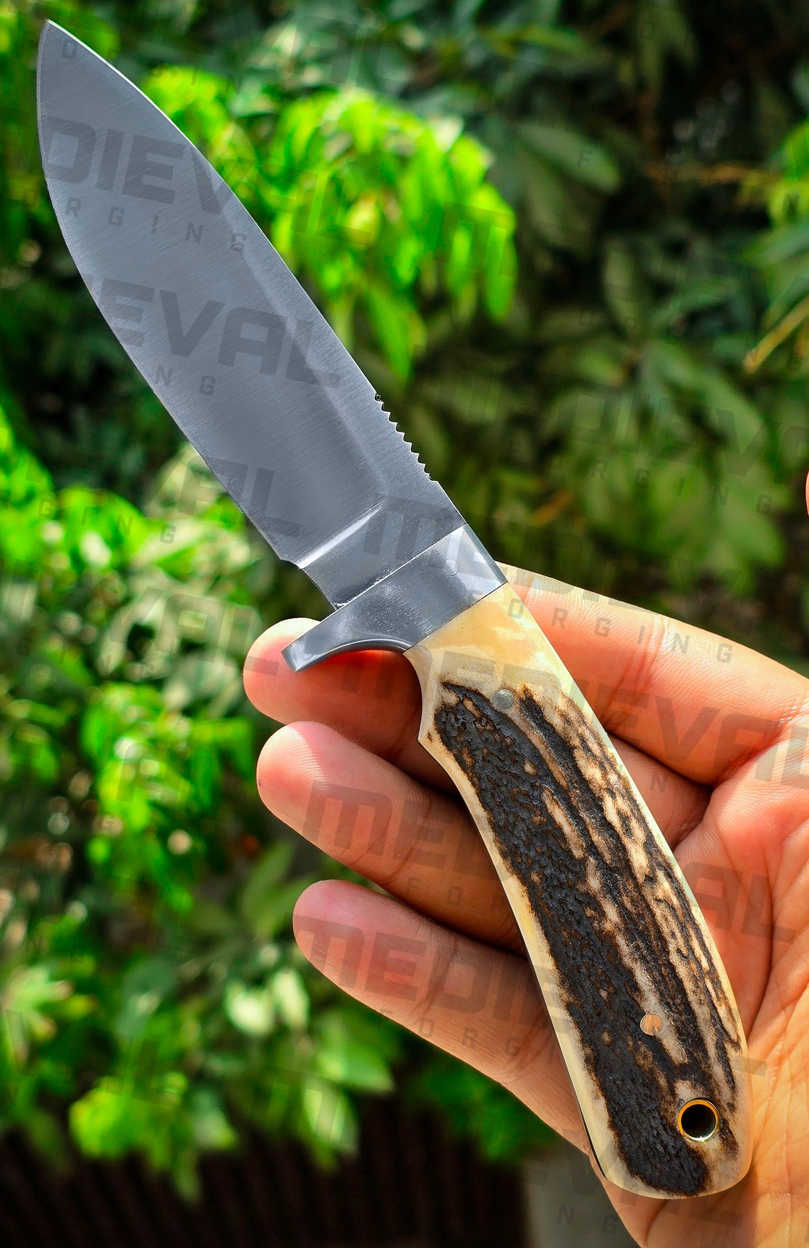8 Inches Handmade D2 Steel Stag Handle Hunting Knife, Full Tang Camping ...