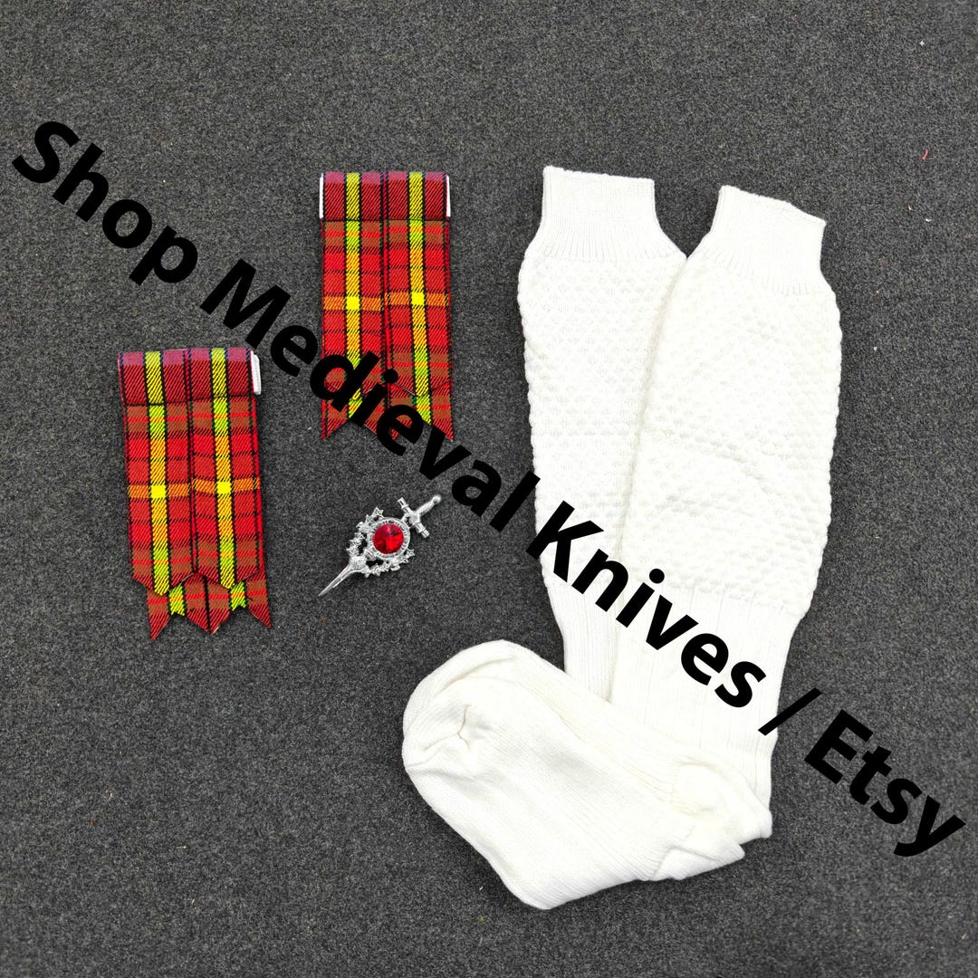 Scottish Kilt Flashes / White Wool Kilt Hose Sock / Handamde Tartan ...