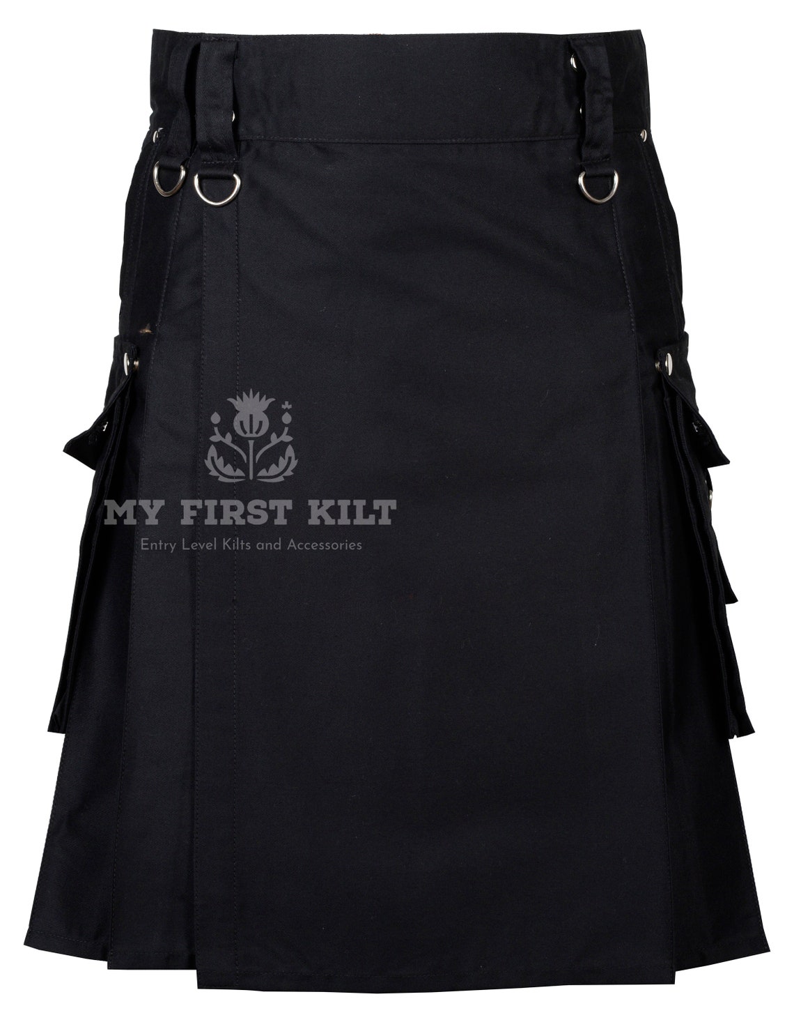 Premium Black Cotton Utility Kilt - Punk Rock - Free Waistcoat ...
