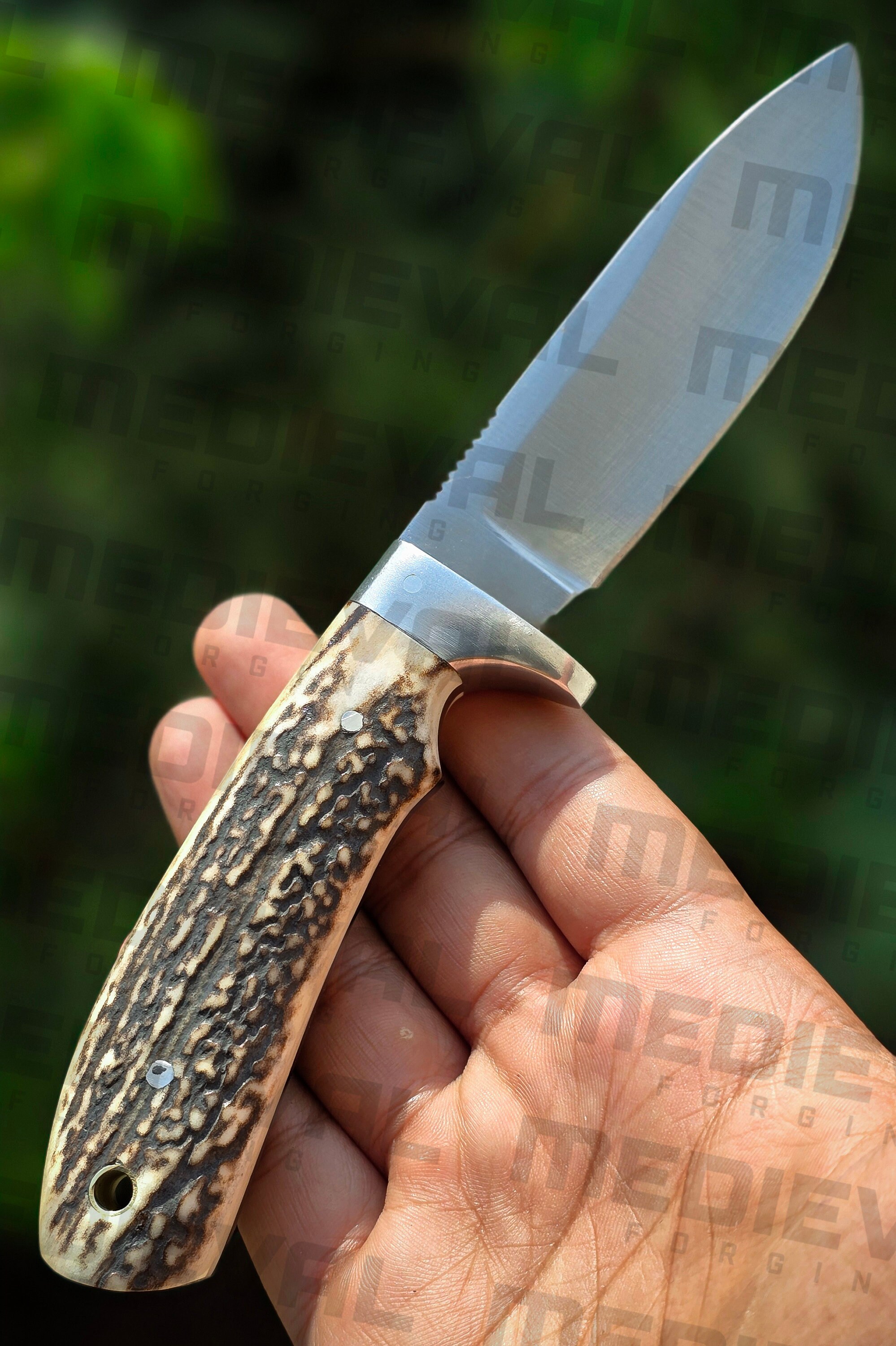 8 Inches Handmade D2 Steel Stag Handle Hunting Knife, Full Tang Camping ...