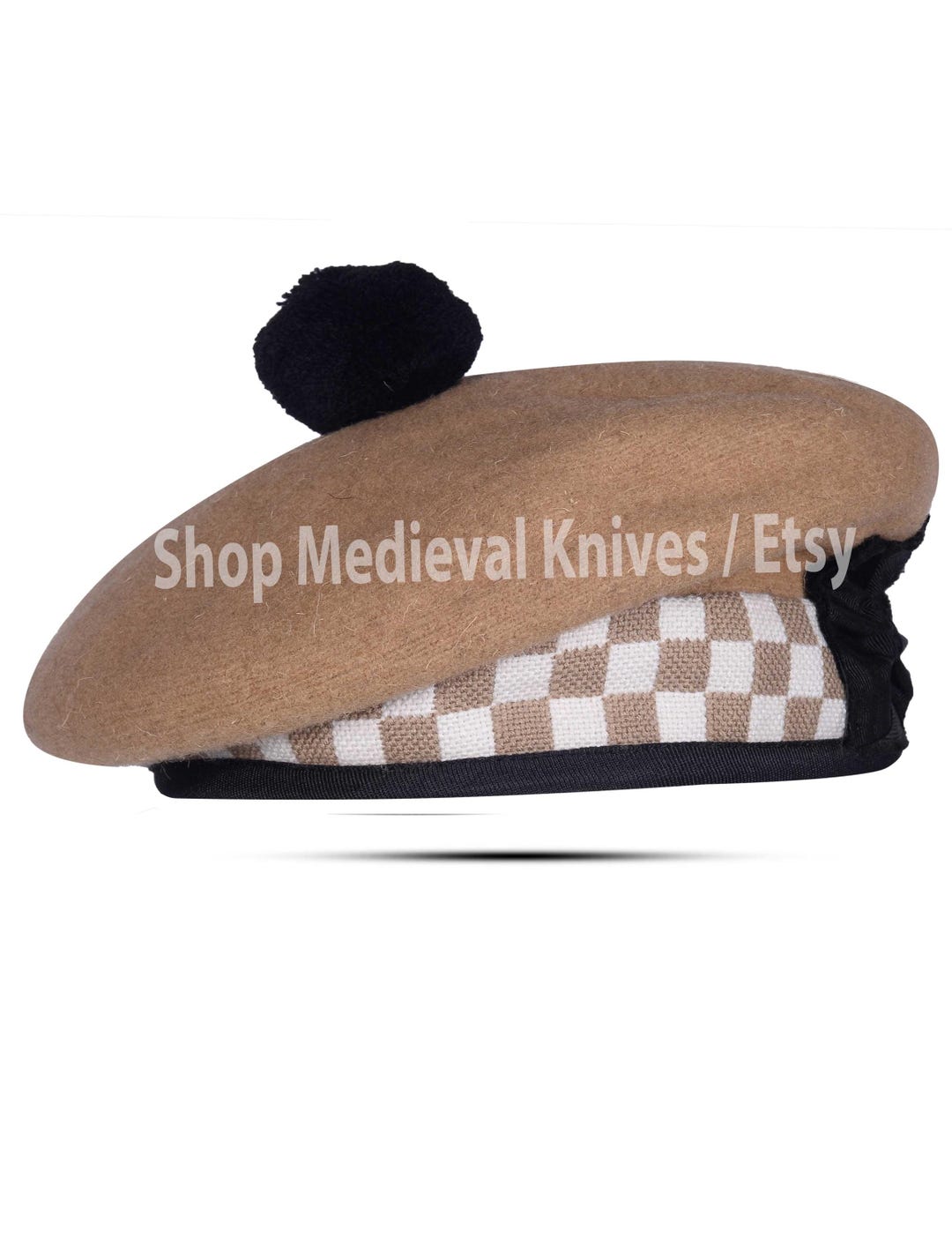 Scottish Khaki White Diced Balmoral Cap - Pure Wool Cap - 100% Wool ...