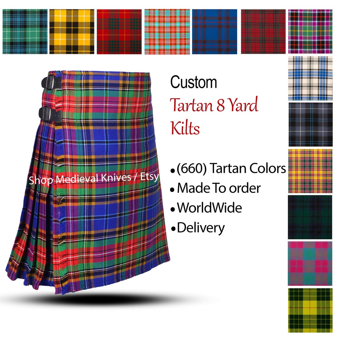 Traditional Scottish Tartan 8 Yard Kilt - Highlander Kilt for Men ...
