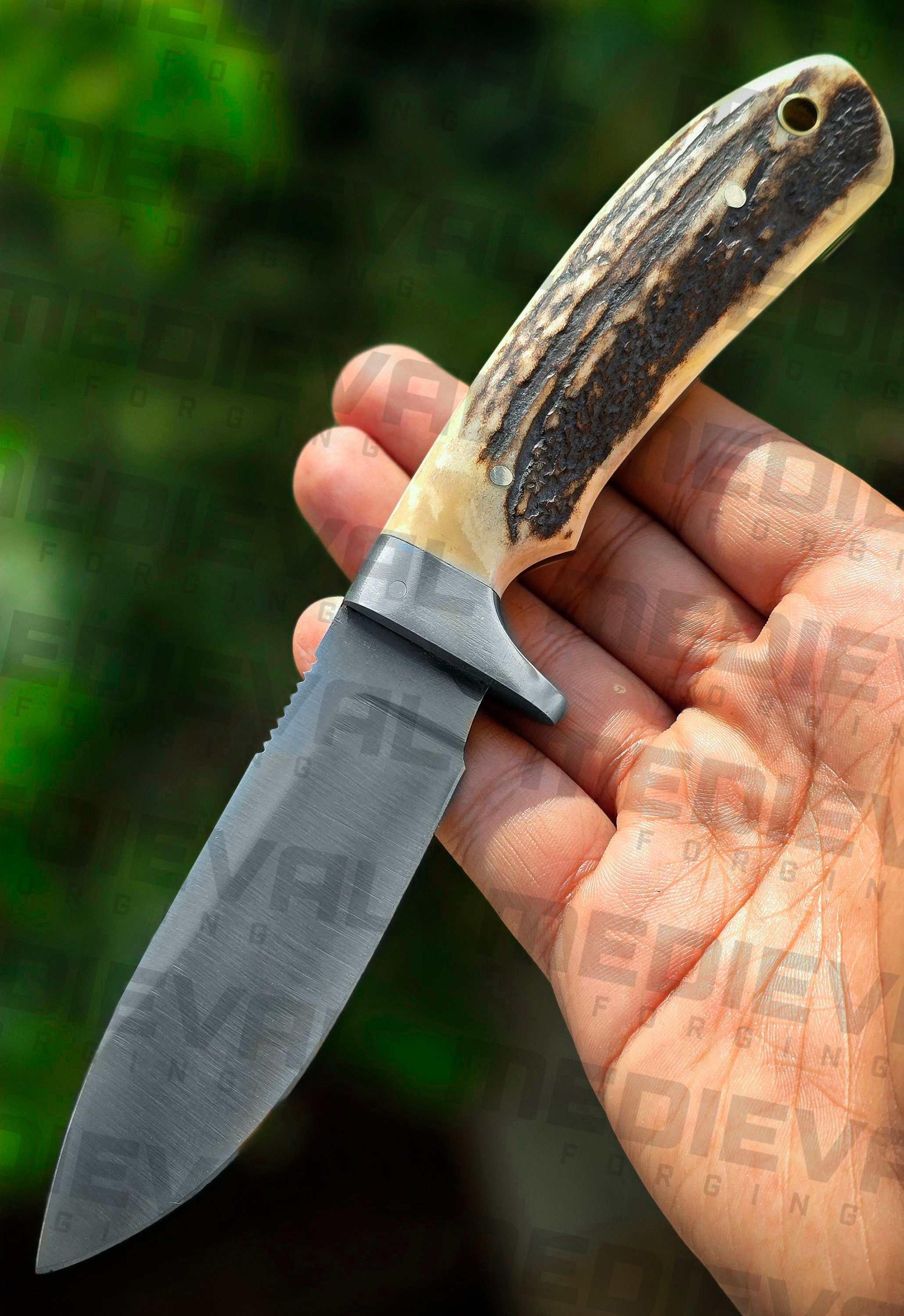 8 Inches Handmade D2 Steel Stag Handle Hunting Knife, Full Tang Camping ...
