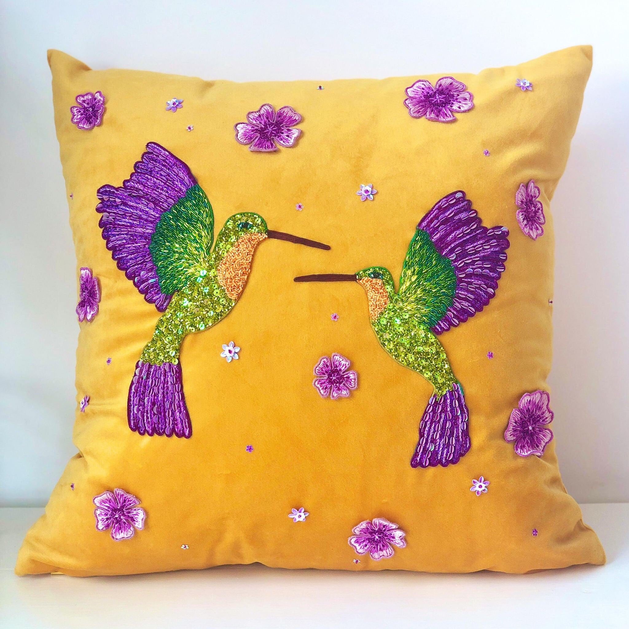 Hand Embroidered Hummingbird Cushion - Etsy
