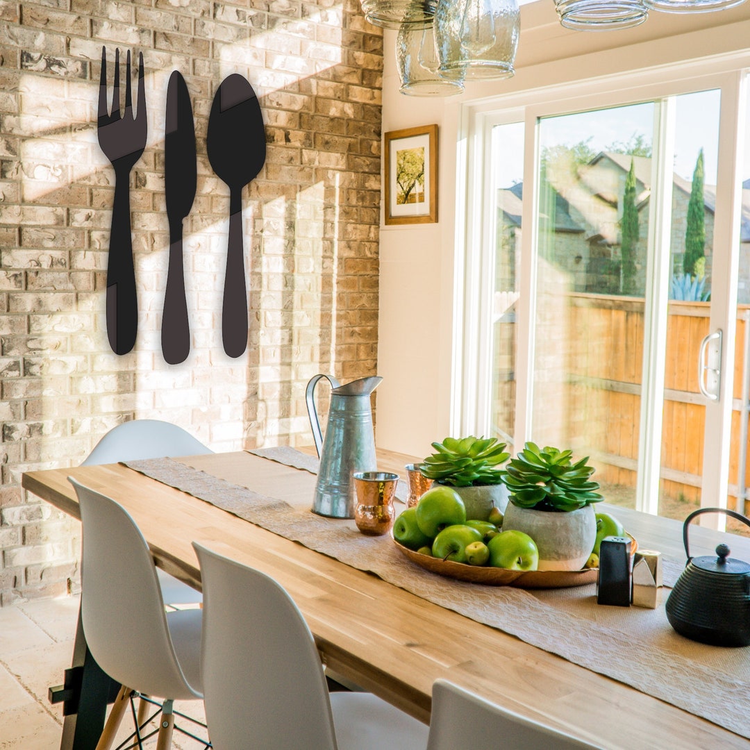 Birch Wood Knife Fork Spoon Wall Decor: Chef Kitchen Art - Etsy