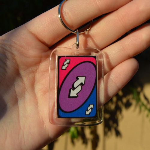 Bisexual Pride Flag Uno Reverse Card Keychain Cute Keychain | Etsy