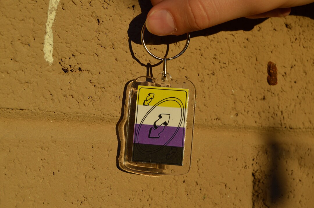 Non-binary Pride Flag Uno Reverse Card Keychain Funny - Etsy