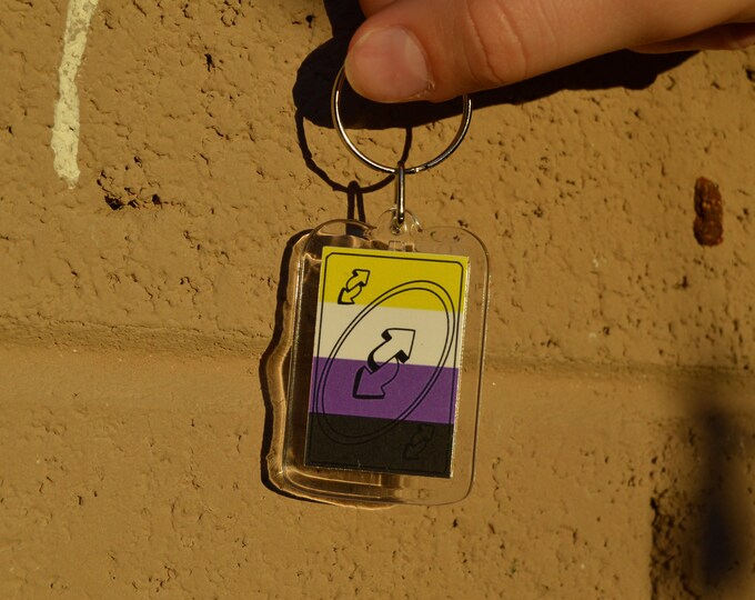 Non-binary Pride Flag Uno Reverse Card Keychain Funny Keychains, Cute ...