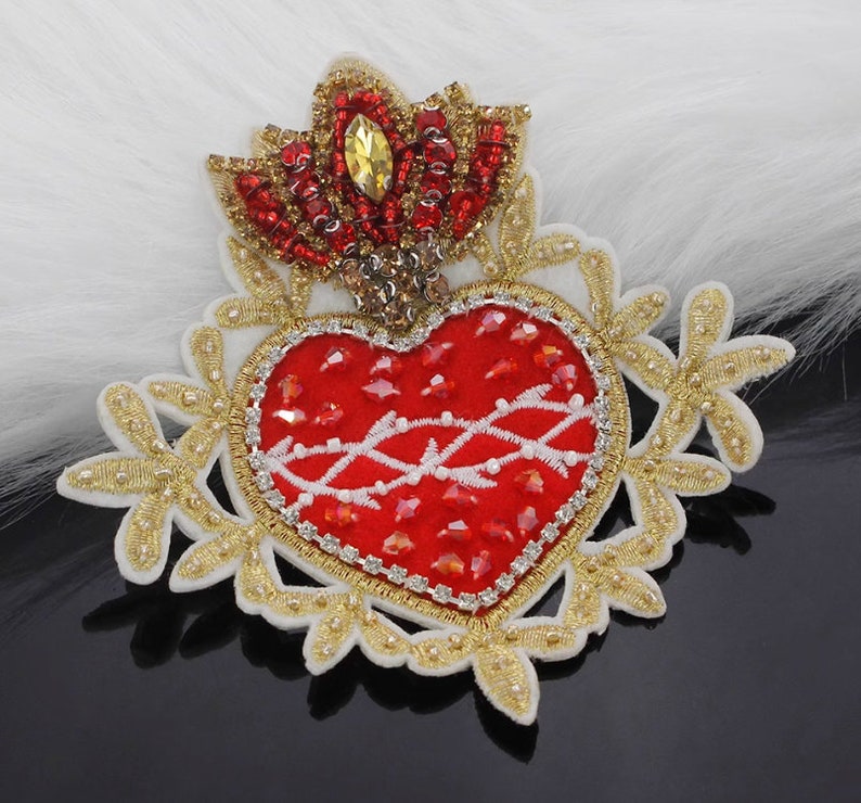 Patch for Bag Beaded Patch Red Heart Patches Pearl DIY Beading ...
