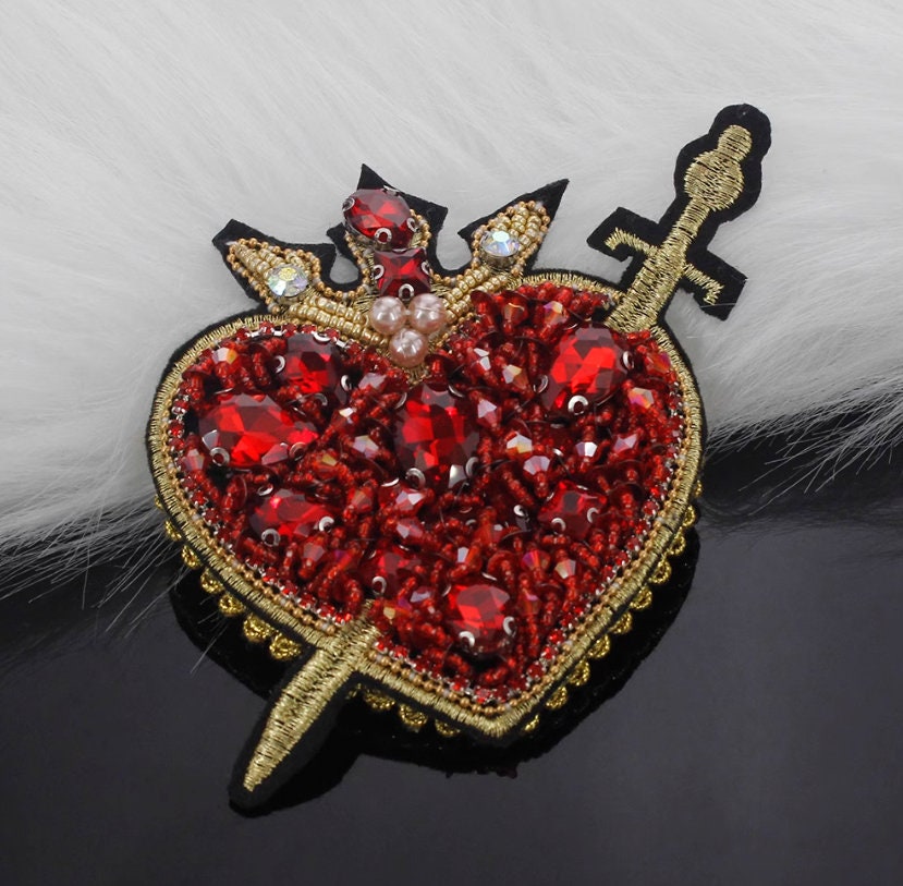 Patch for Bag Beaded Patch Red Heart Patches Pearl DIY Beading ...