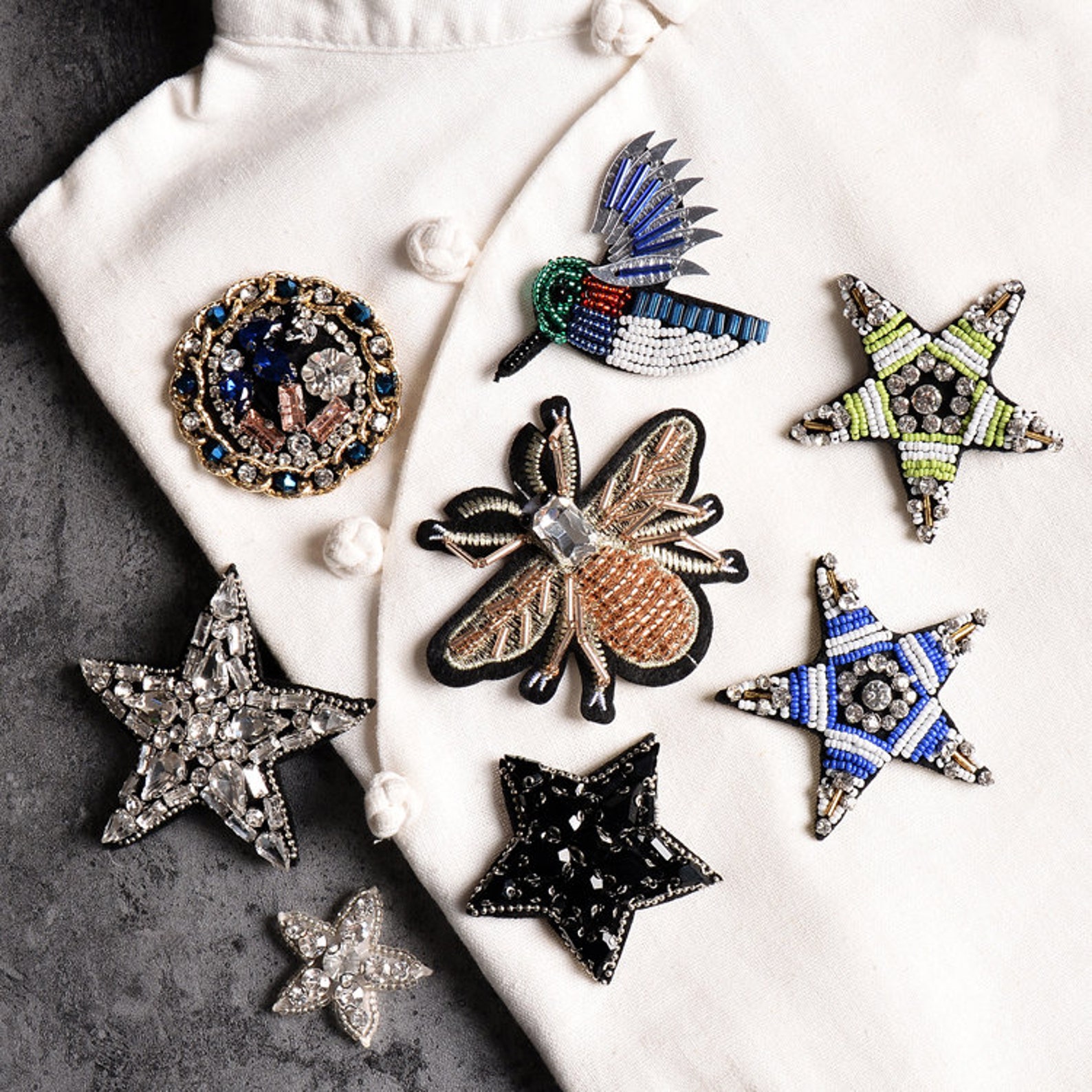 Rhinestone Patch Bee Crystal Star Sew on Patch Beaded Handmade Sequined ...