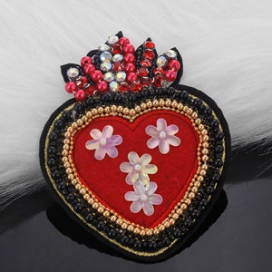 Patch for Bag Beaded Patch Red Heart Patches Pearl DIY Beading ...