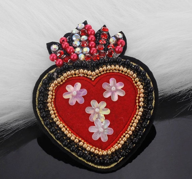 Patch for Bag Beaded Patch Red Heart Patches Pearl DIY Beading ...