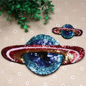 Iron on Sequined Patch Planet Sequin Shine Embroidered PATCH Shiny Applique Accessories Jeans T ...